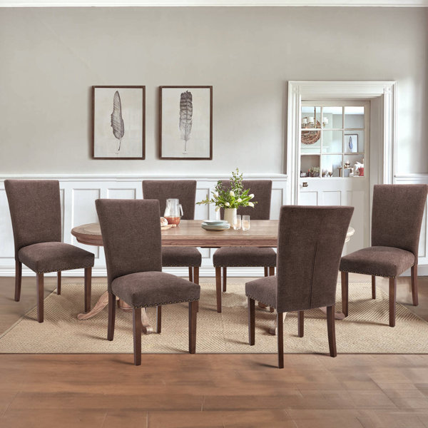 Lark Manor Nailhead Trim Fabric Upholstered Side Chair Wood Dining Chair (Set of 6) & Reviews ...